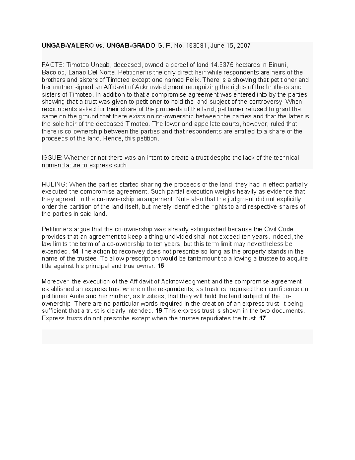 Ungab vs. Ungab - UNGAB-VALERO vs. UNGAB-GRADO G. R. No. 163081, June ...