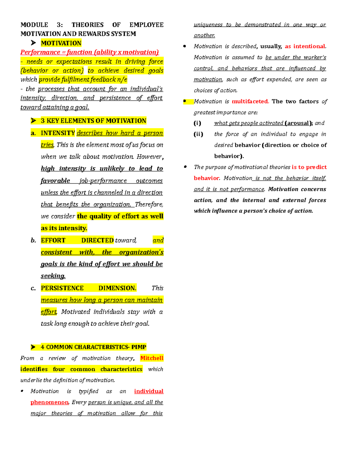 Module 3- summary MA102 - MODULE 3: THEORIES OF EMPLOYEE MOTIVATION AND ...