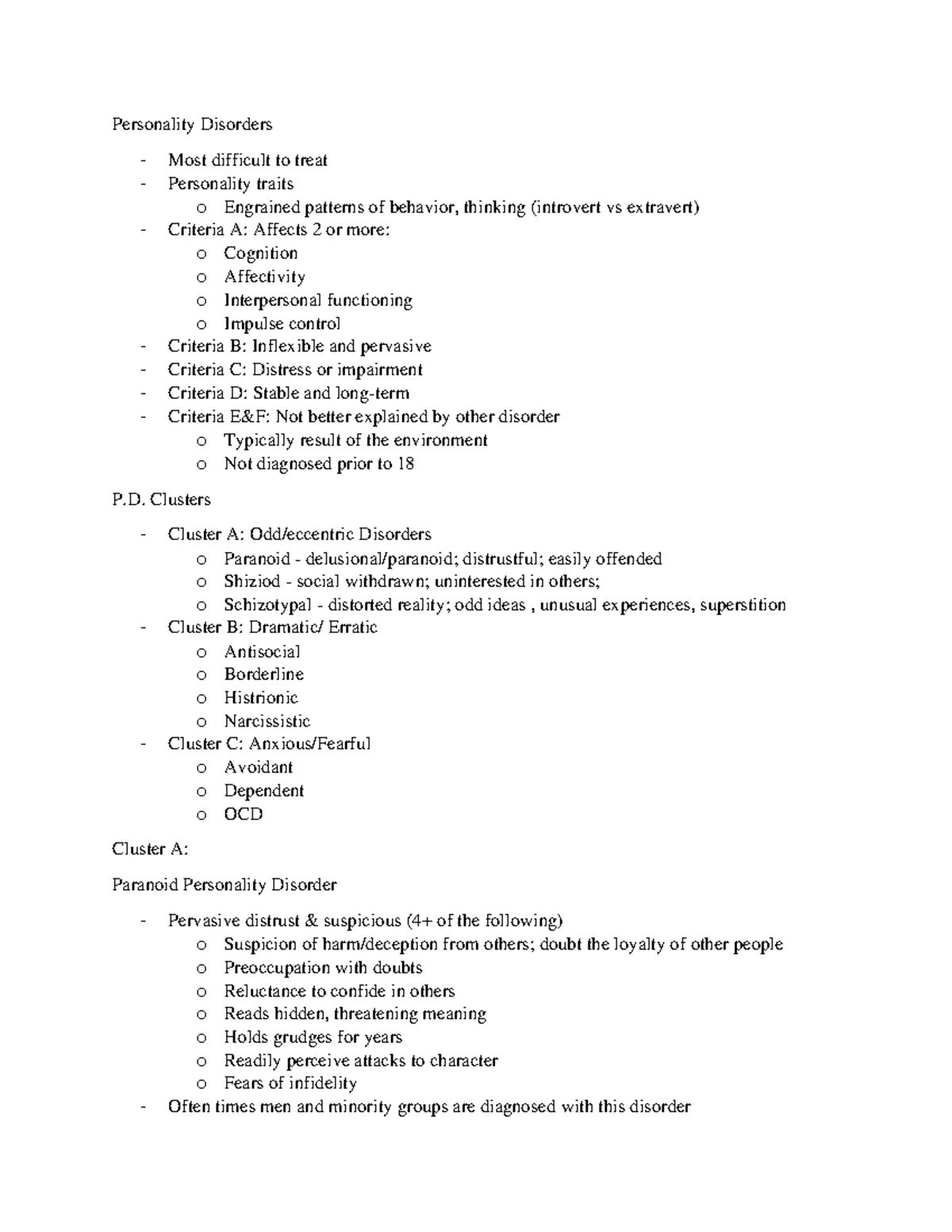 Personality Disorder Notes - Personality Disorders - Most difficult to ...