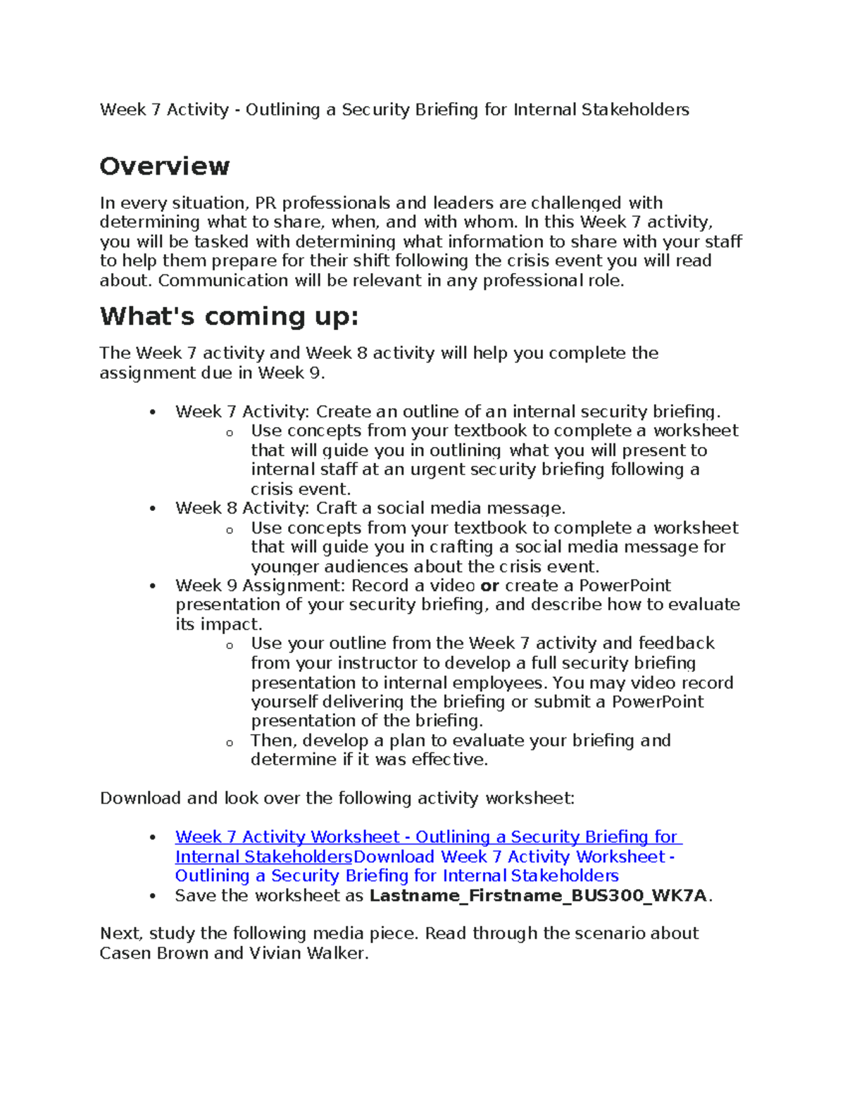 Week 7 Activity - Week 7 Activity - Outlining a Security Briefing for ...