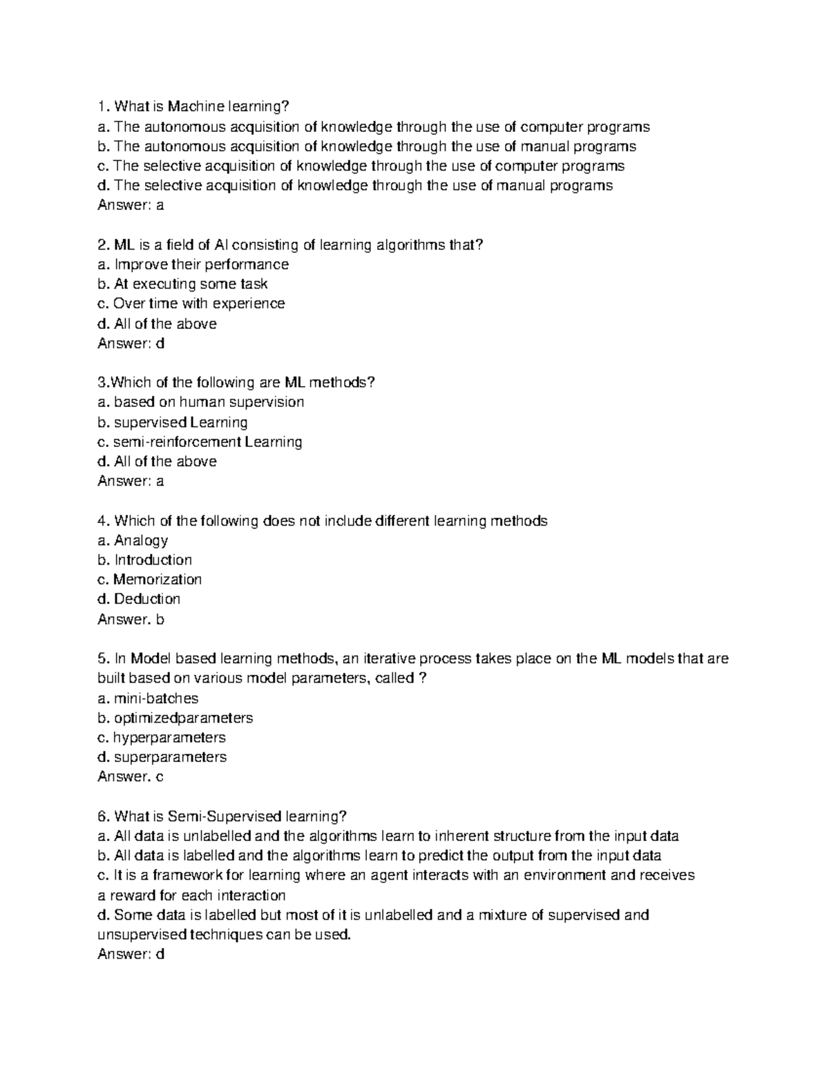 Machine Learning MCQ-converted - What is Machine learning? a. The ...
