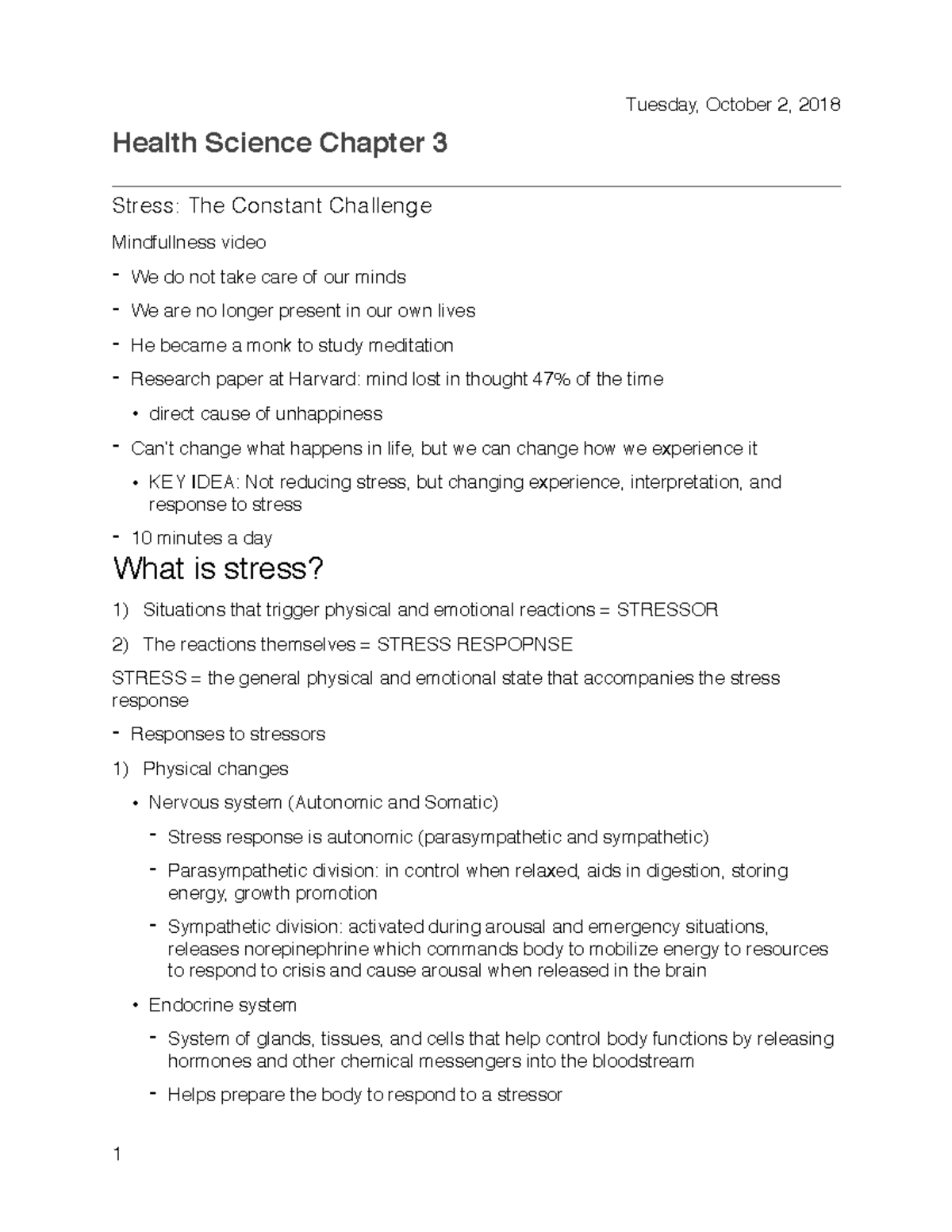 Health sci ch 3 - Summary notes - Health Science Chapter 3 Stress: The ...