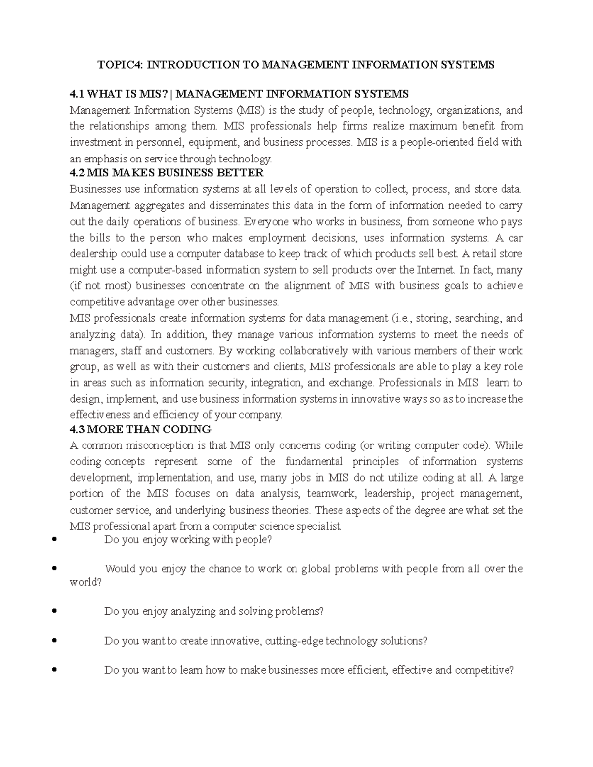 Topic 3 Introduction TO Management Information Systems - TOPIC4 ...