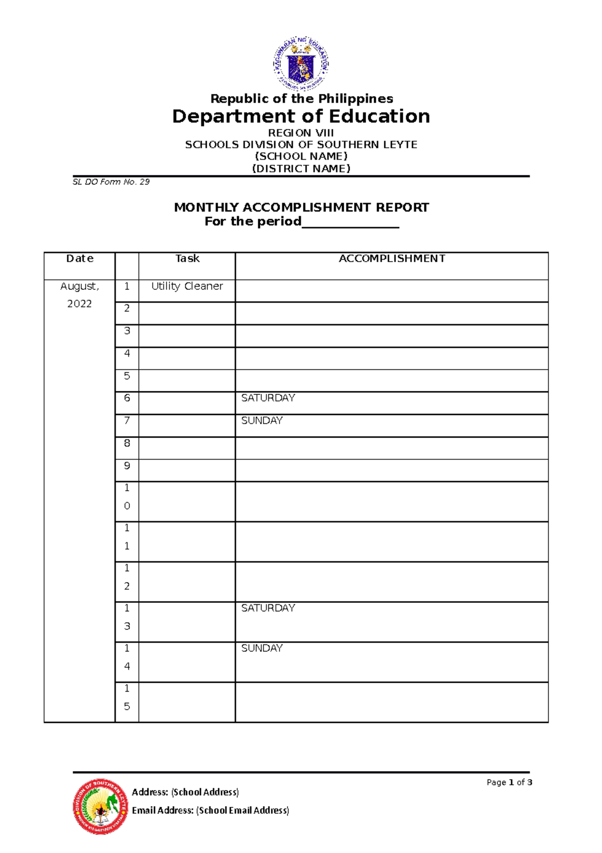 Accomplishment Report (For Utility) - Republic of the Philippines ...