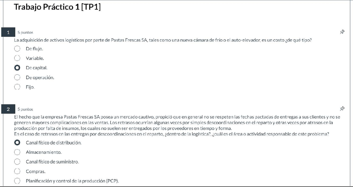 Tp1 - Logistica - 80% - TP1 Logística 80% - Trabajo Práctico 1 1 5 puntos La adquisición de ...