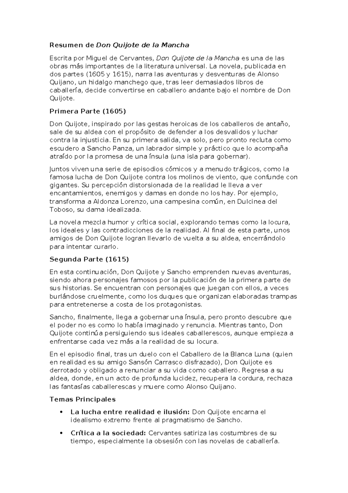 Resumen don quijote - Resumen de Don Quijote de la Mancha Escrita por ...