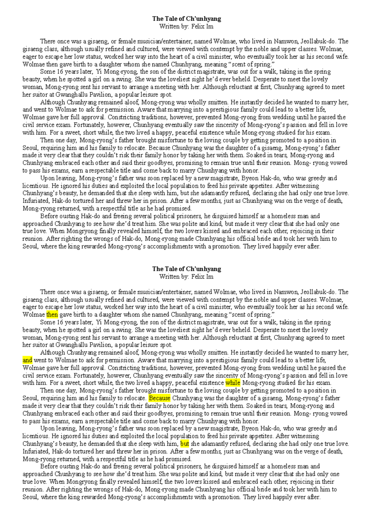 The Tale of Chunyang - The Tale of Ch’unhyang Written by: Felix Im ...