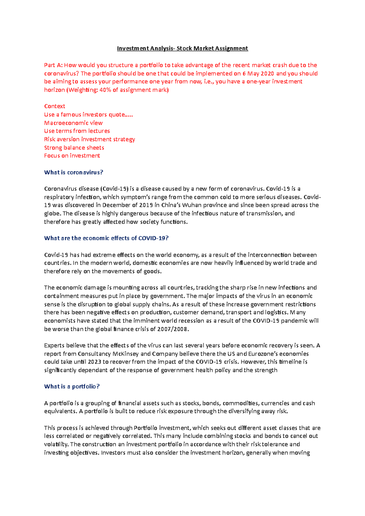 Stock mkt - Background for assignment - Investment Analysis- Stock ...