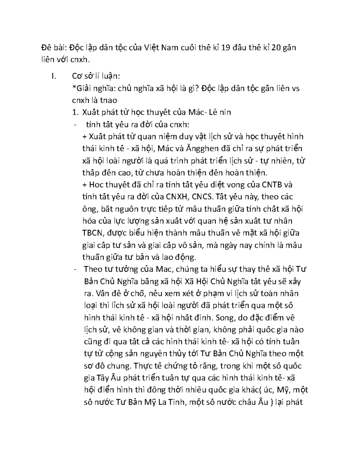 Chủ nghĩa xã hội khoa học - Đềề bài: Đ c l p dân t c c a Vi t Nam cuốối thềố k 19 đâều thềố k 20 ...