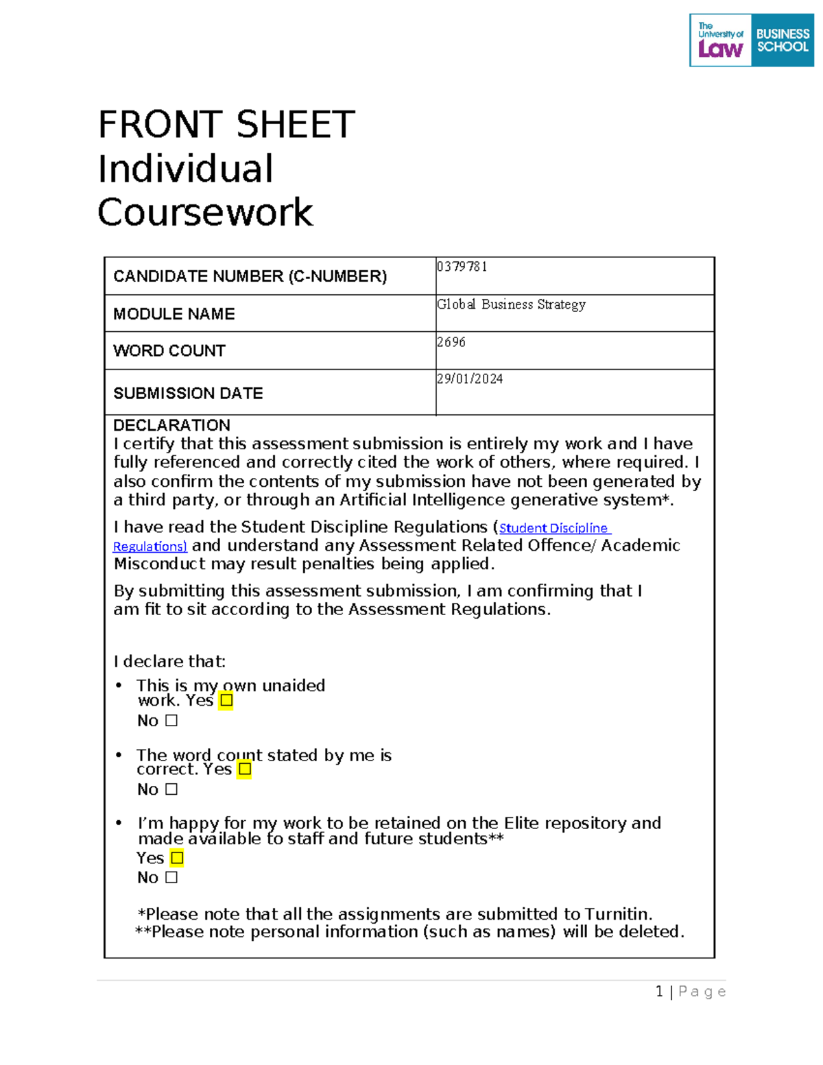 Global Business Strategy-Deutsche Bank-Final - FRONT SHEET Individual ...