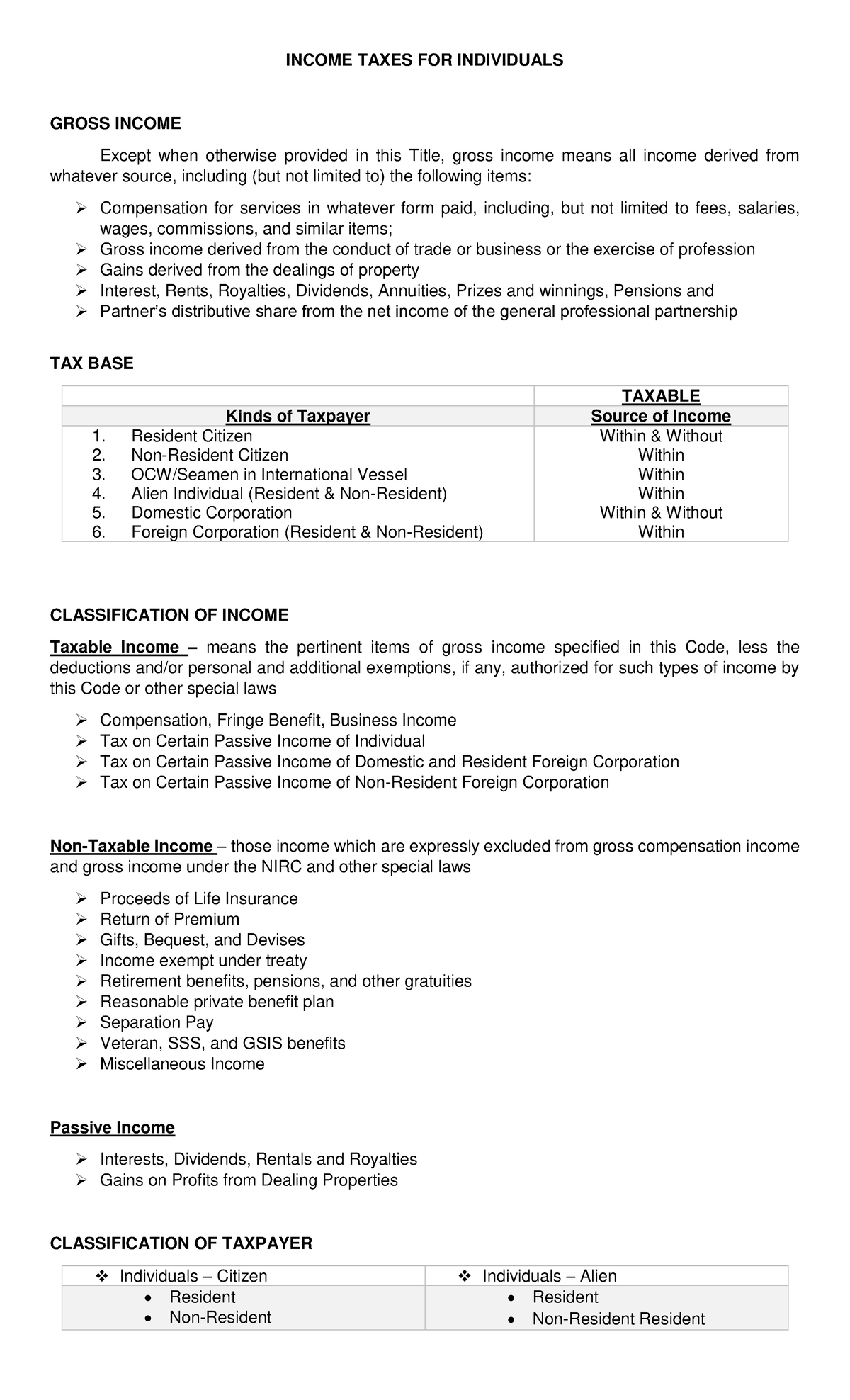 Income Taxes FOR Individuals - INCOME TAXES FOR INDIVIDUALS GROSS ...