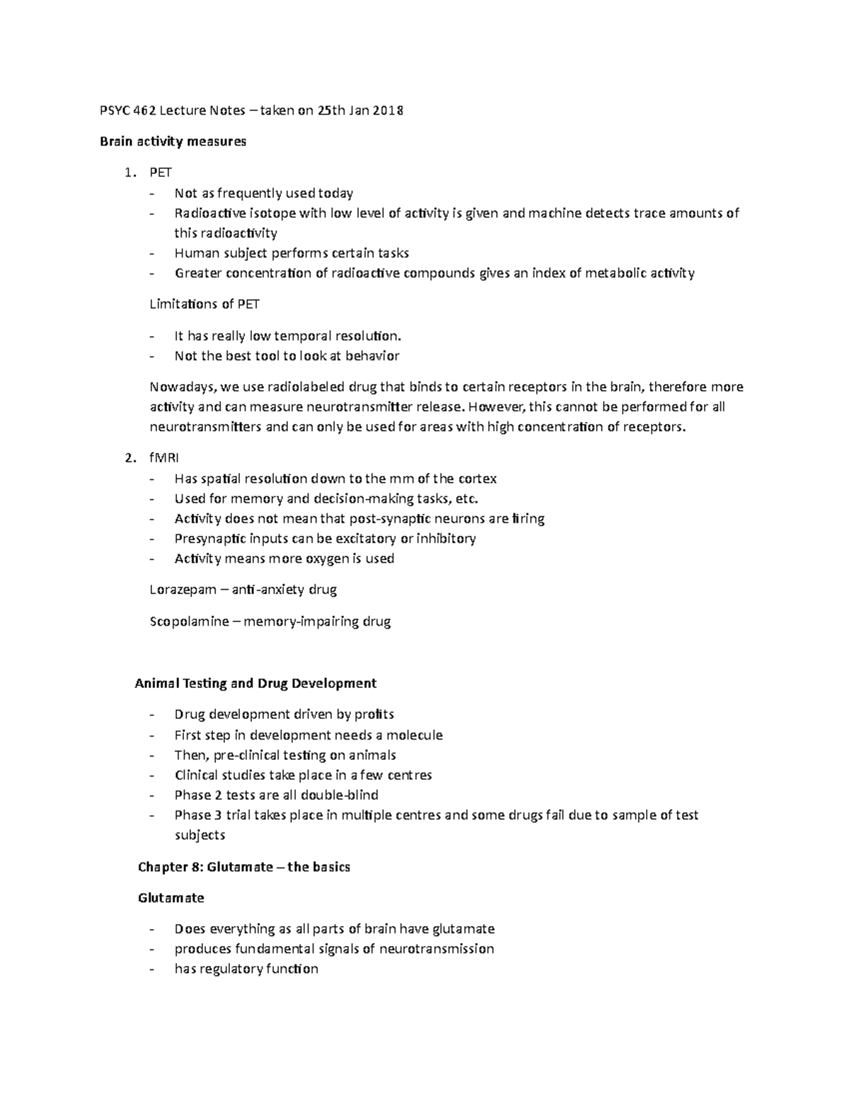 PSYC 462 Lecture Notes 25th Jan 2018 - PSYC 462 Lecture Notes – taken ...