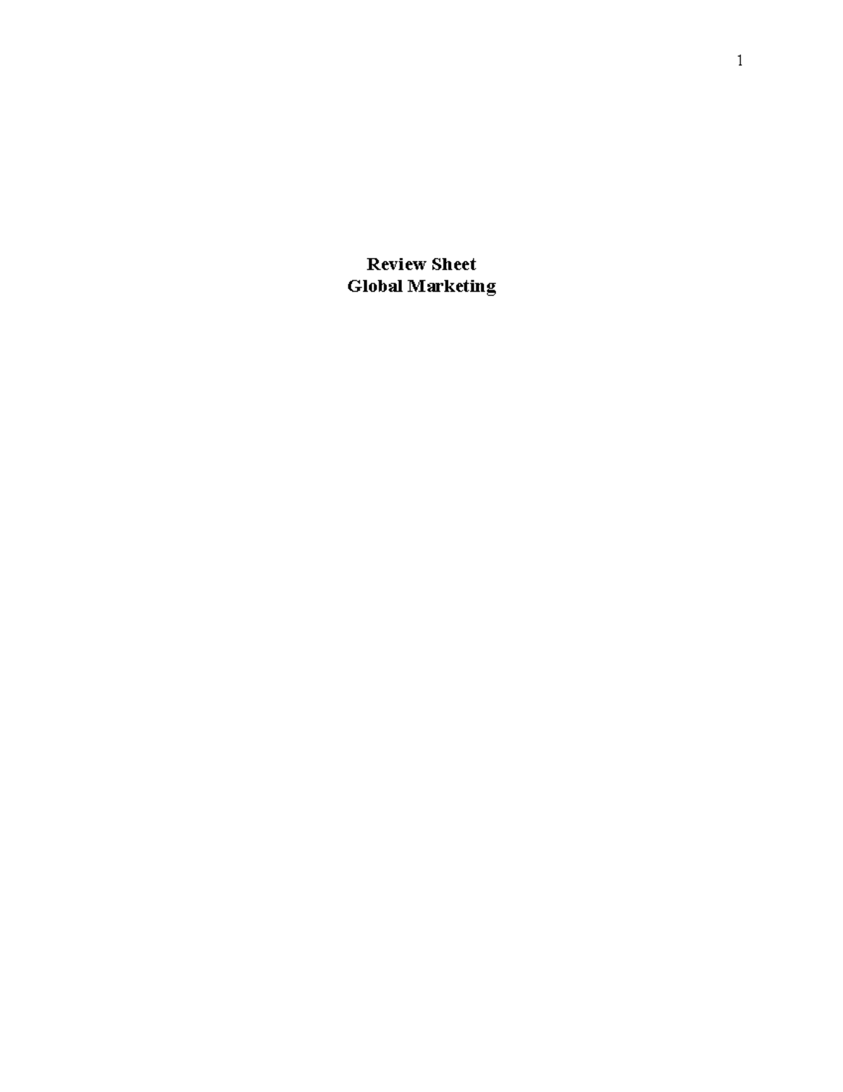 Review Sheet Global Marketing - Review Sheet Global Marketing Contents ...