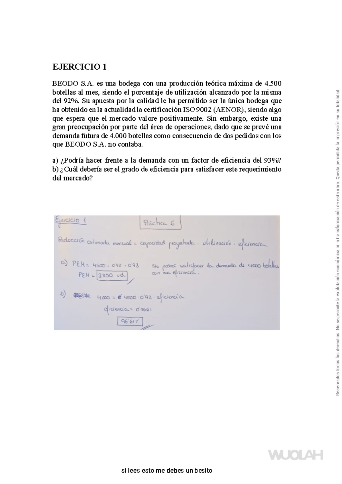 Wuolah free Practica 6 Direccion de Operaciones I - EJERCICIO 1 BEODO S. es una bodega con una ...