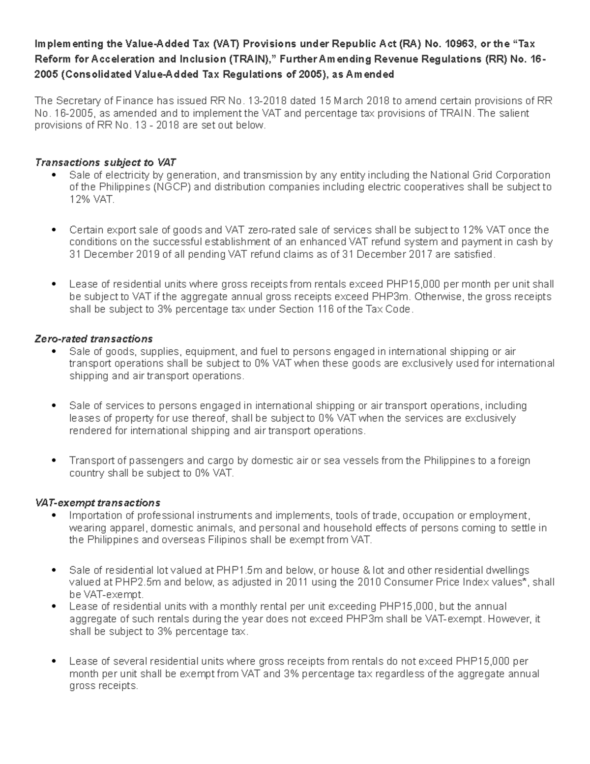 VAT - vat - Implementing the Tax (VAT) Provisions under Republic Act ...