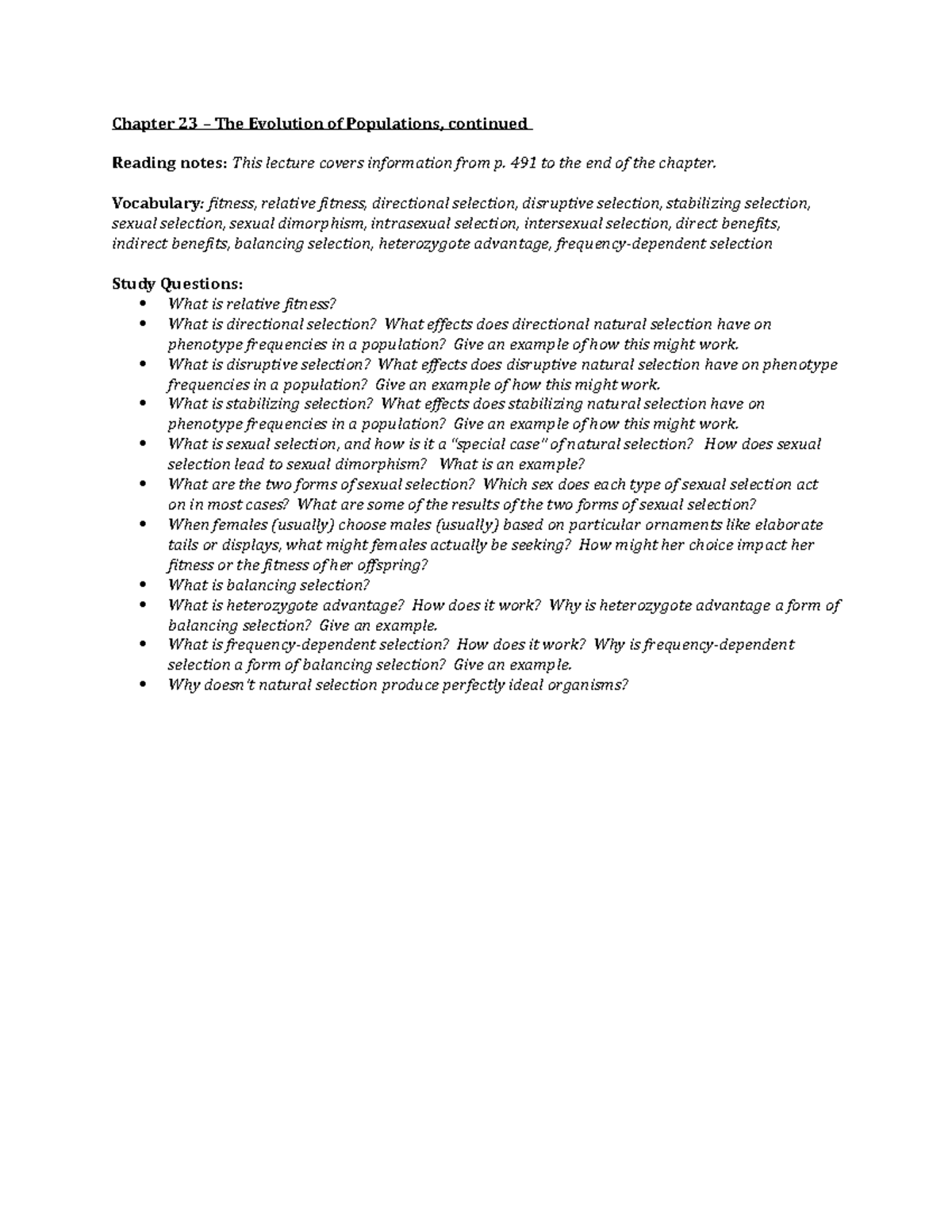 Study Guide 23b - Notes for Exams 1,2,3,4 and Final - Chapter 23 – The ...