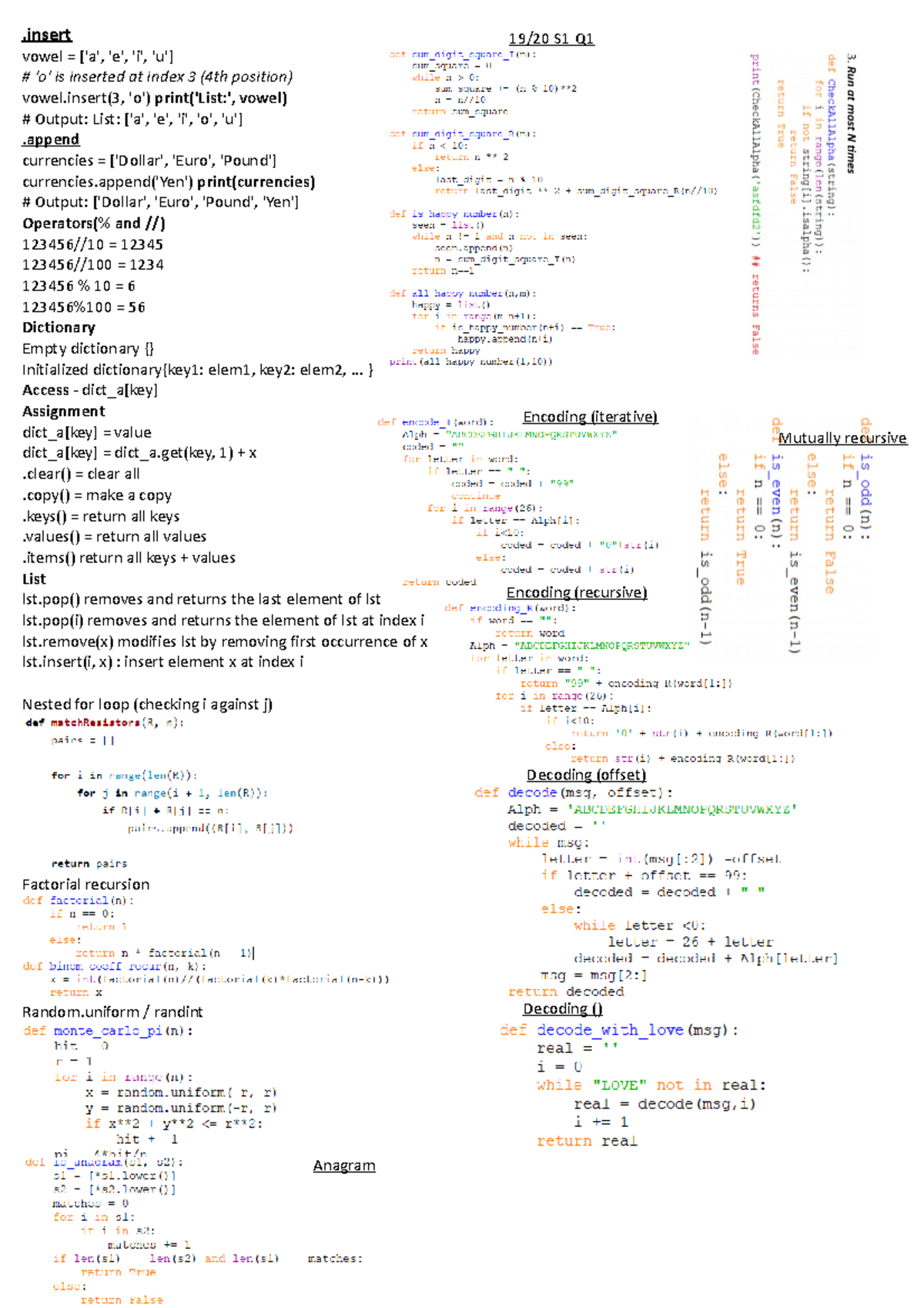 Cheat Sheet for PE1 - .insert vowel = ['a', 'e', 'i', 'u'] 'o' is inserted at index 3 (4th ...