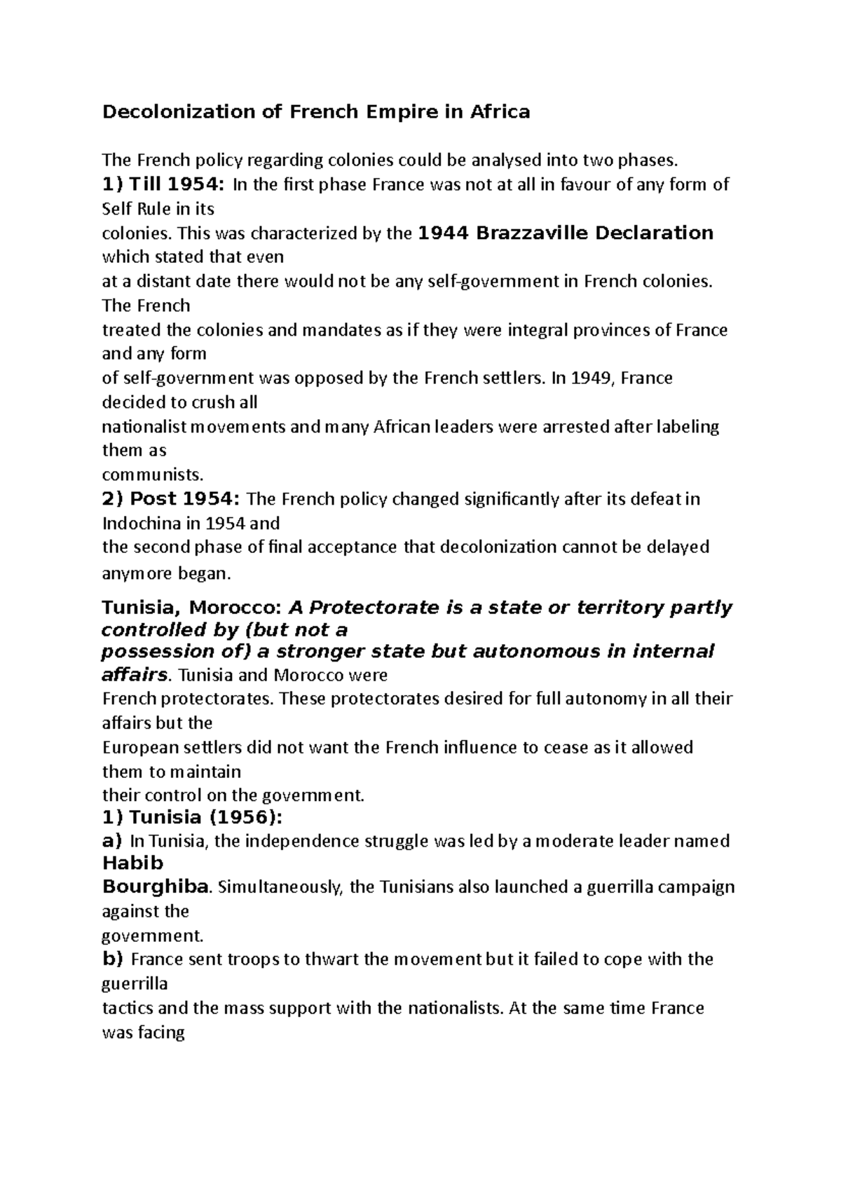 Decolonization of French Empire in Africa - Till 1954: In the first ...