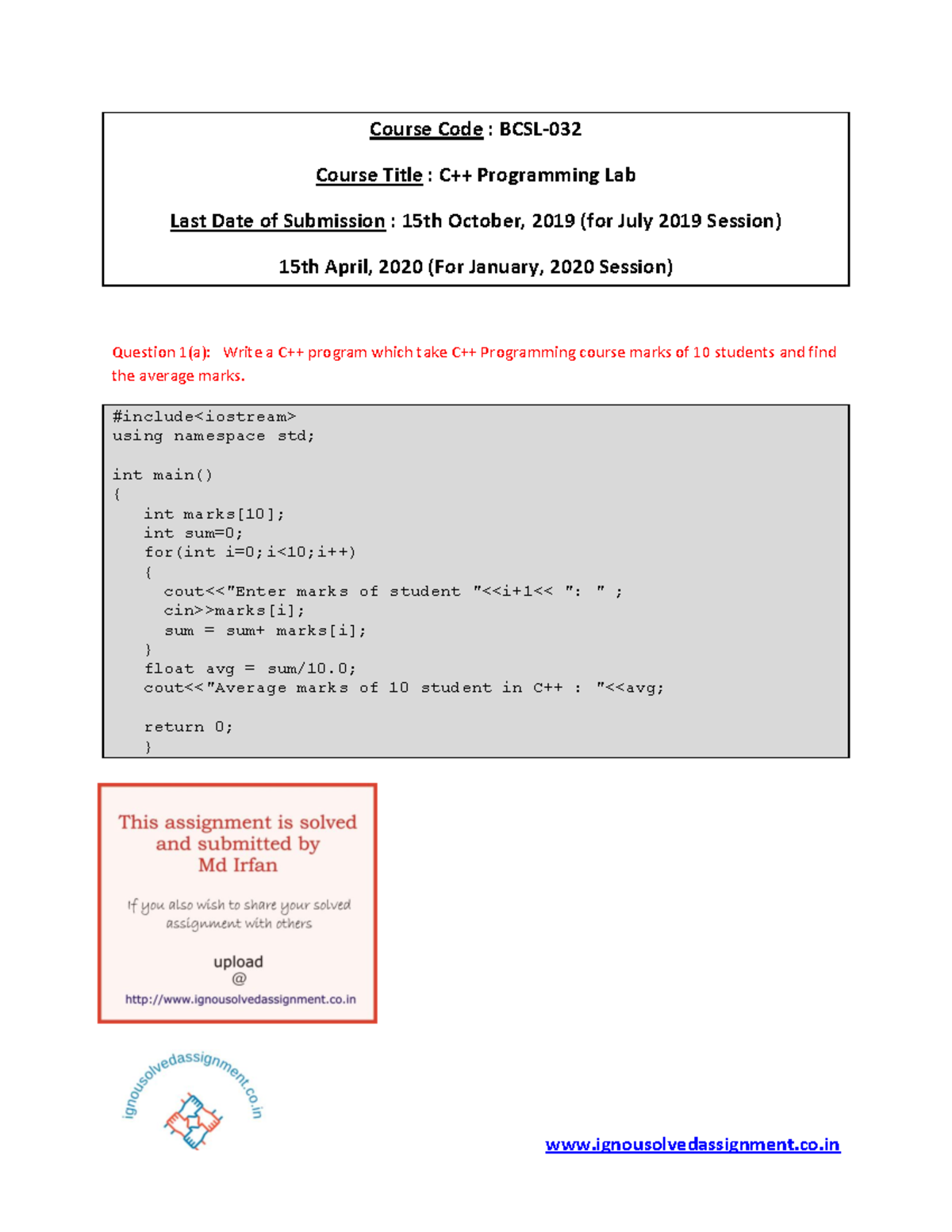 Bcsl-032 - 3rd semester BCA - Course Code : BCSL-0 32 Course Title ...