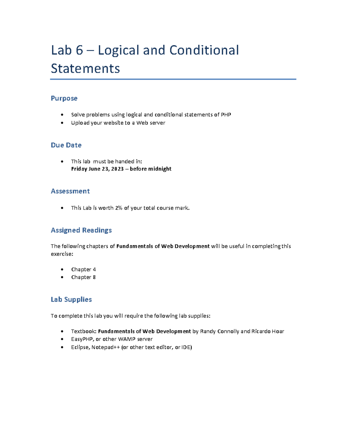 Lab 6 - Logical and Conditional Statements - CST8238 - Algonquin ...