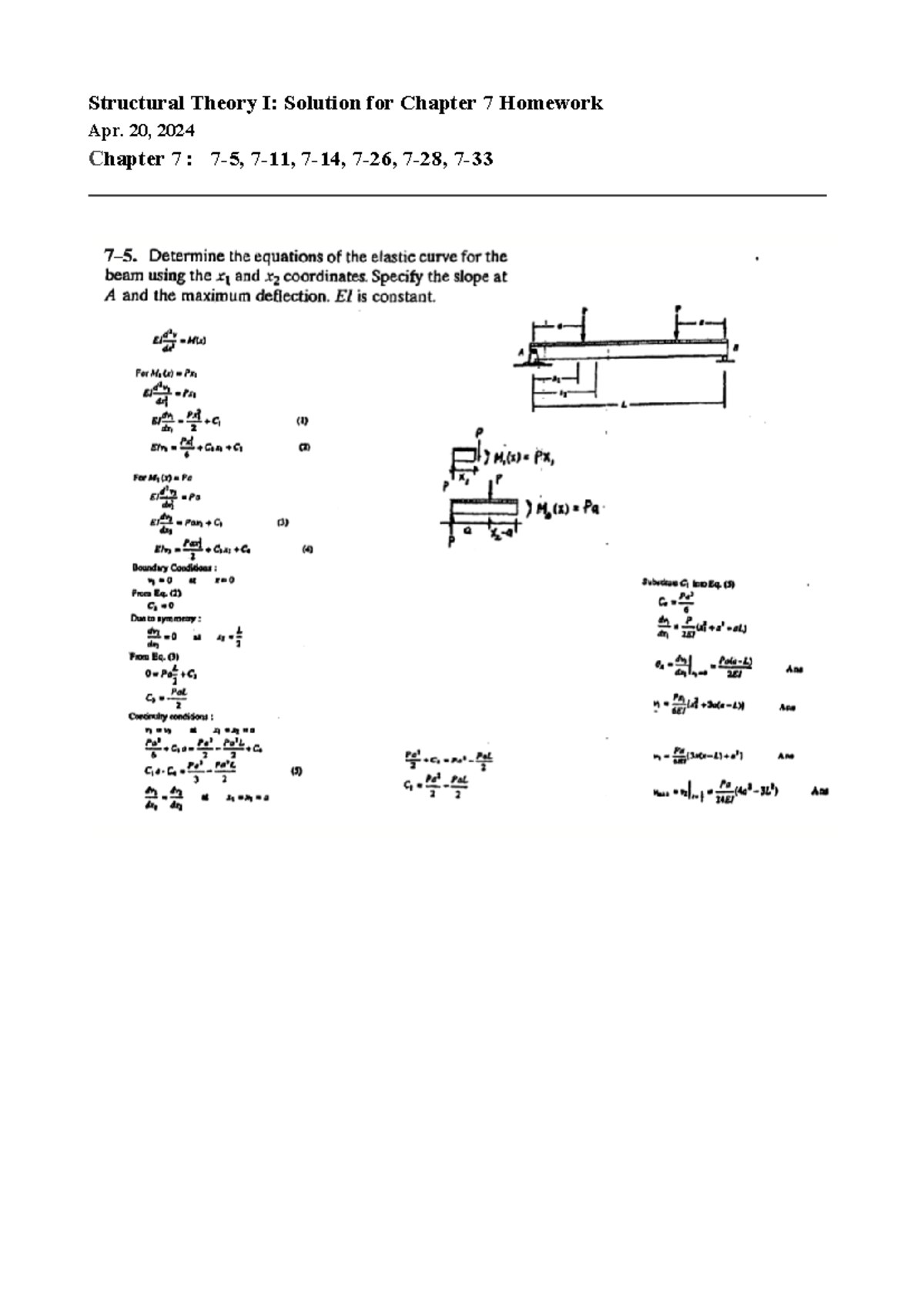 Structural Theory HW Ch 7 solution - Physics - Structural Theory I: Solution for Chapter 7 ...