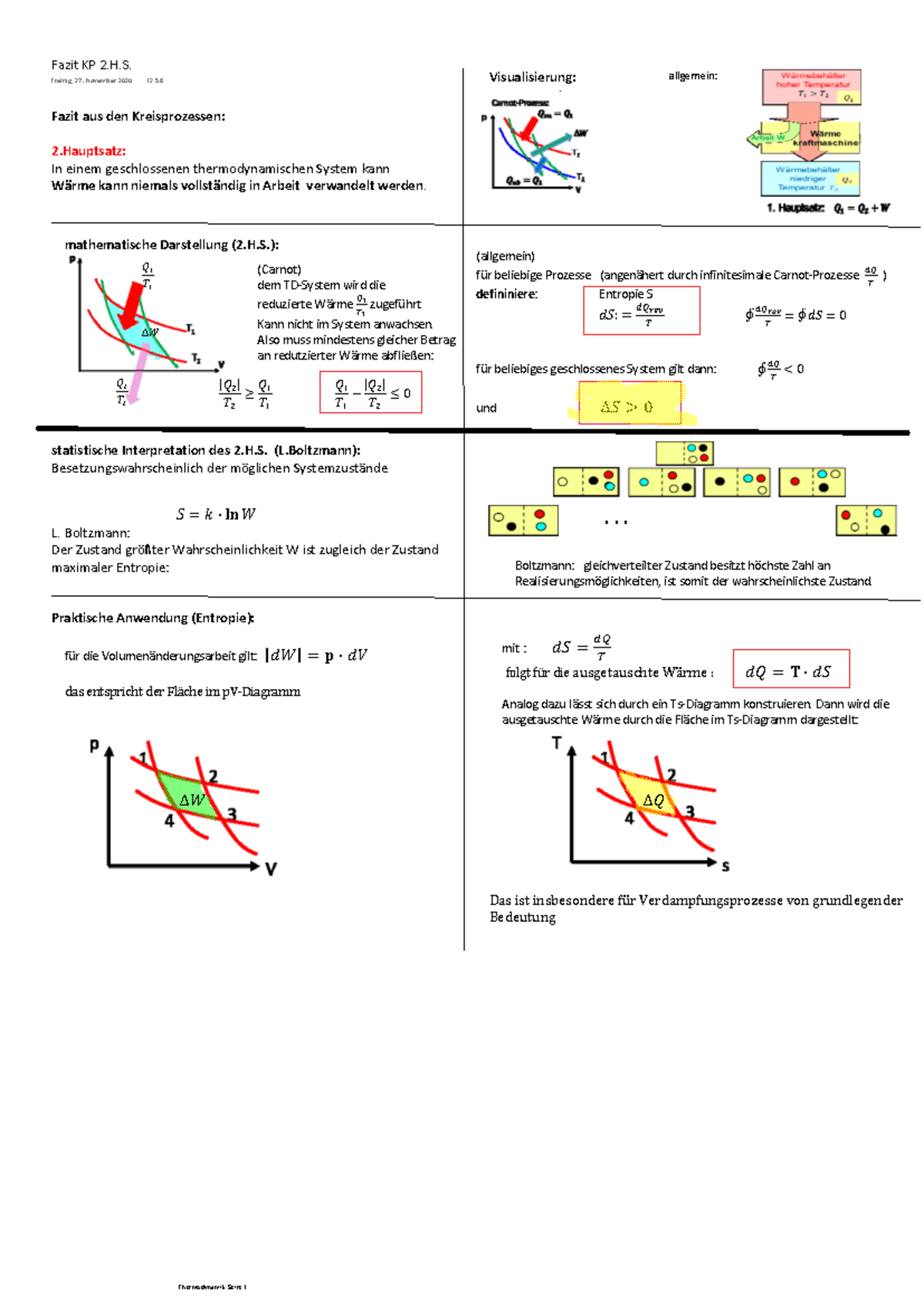 Entropie Zusammenfassung Physik - Fazit aus den Kreisprozessen: 2: In einem geschlossenen - Studocu