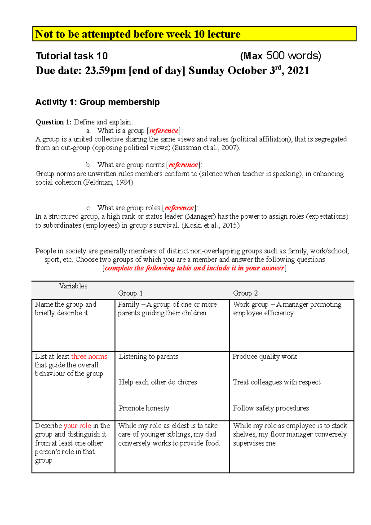 BESC1072 Tutorial task Week 10 2021 - Not to be attempted before week 10 lecture Tutorial task ...