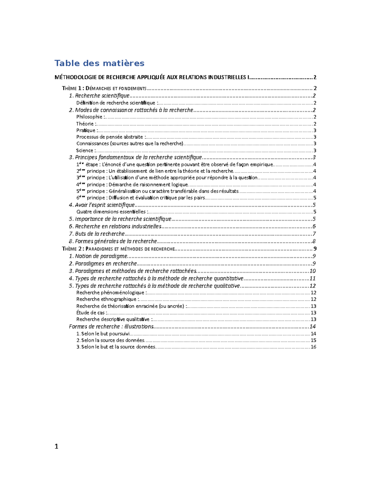 01. Fondements et méthodes de recherche - Table des matières ...