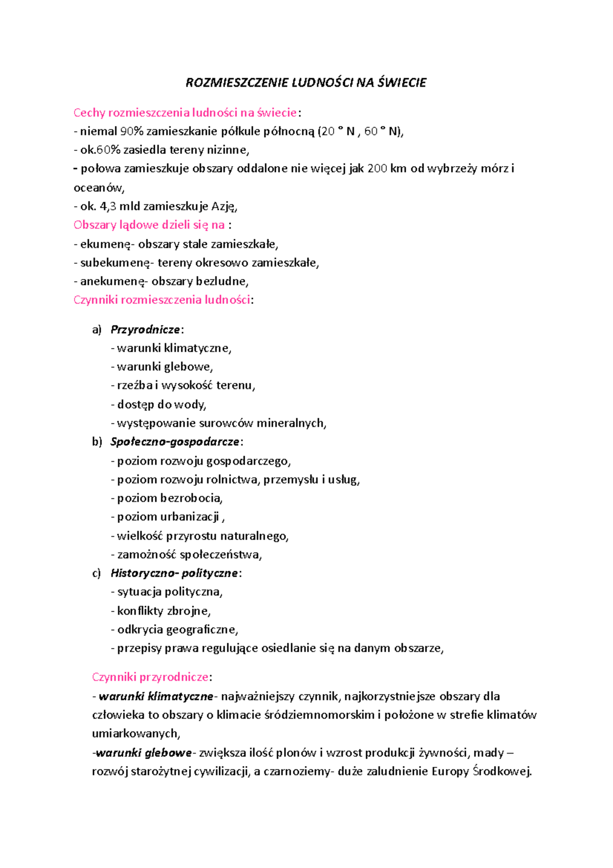 Rozmieszczenie LudnoŚCI NA Ś Wiecie - ROZMIESZCZENIE LUDNOŚCI NA ŚWIECIE Cechy rozmieszczenia ...