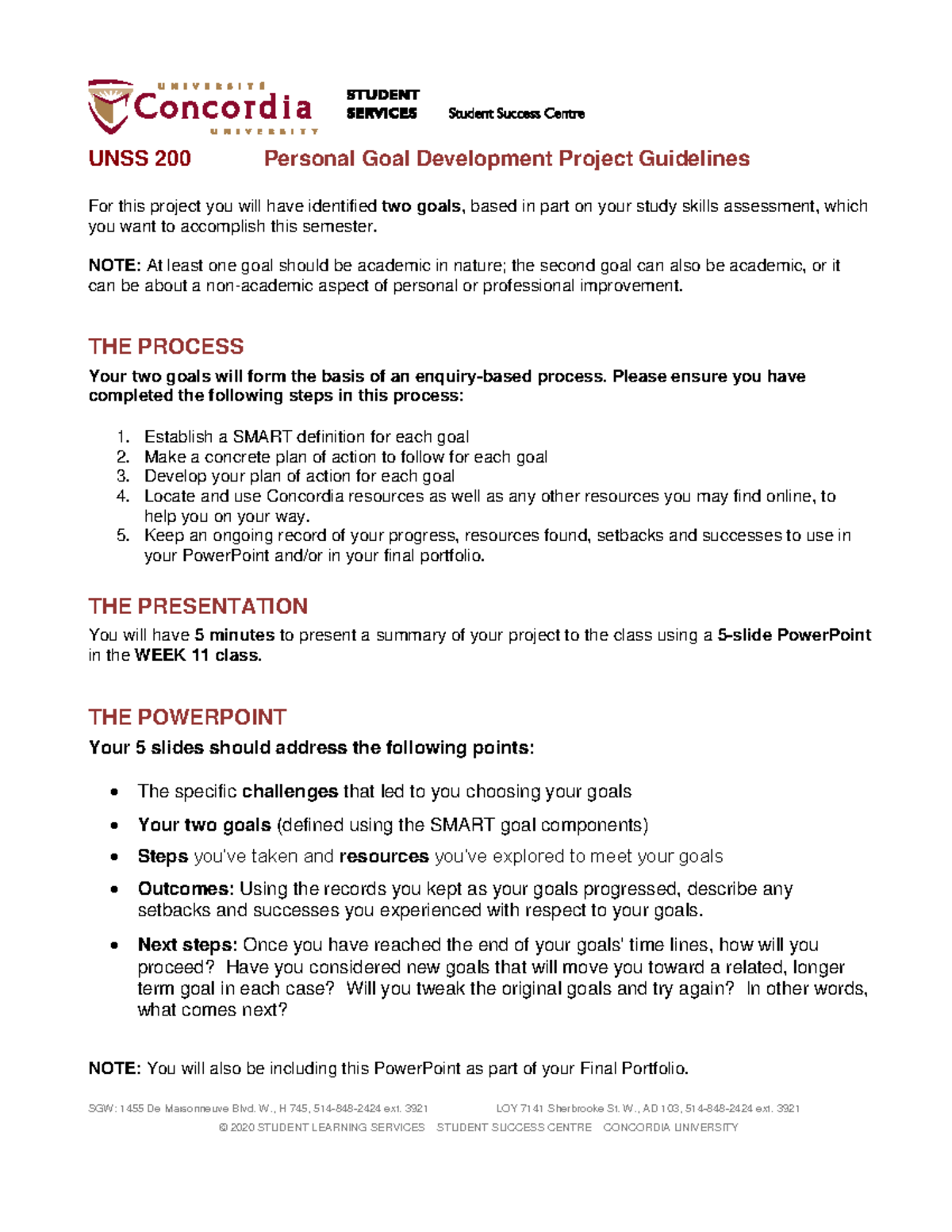 Personal Goal Development Project Guidelines - SGW: 1455 De Maisonneuve ...