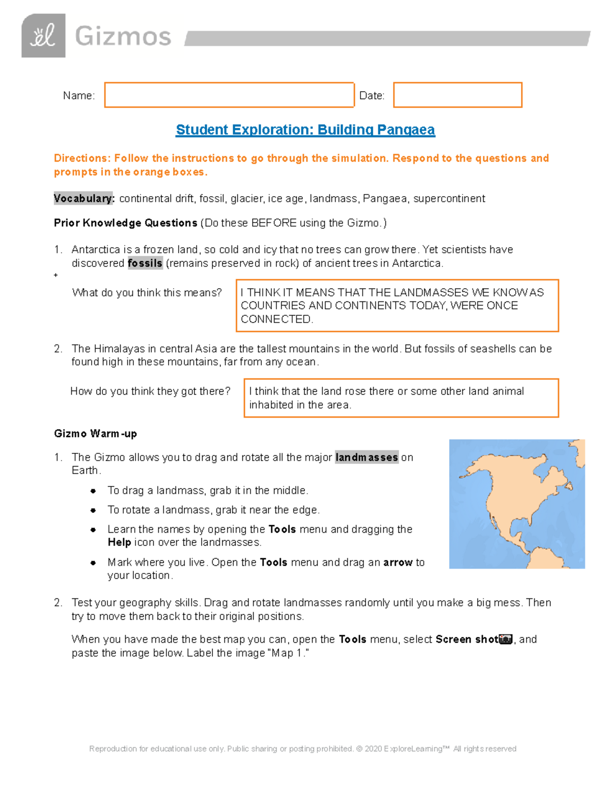 Building Pangaea Worksheet - Google Docs - Name: Date: Student ...