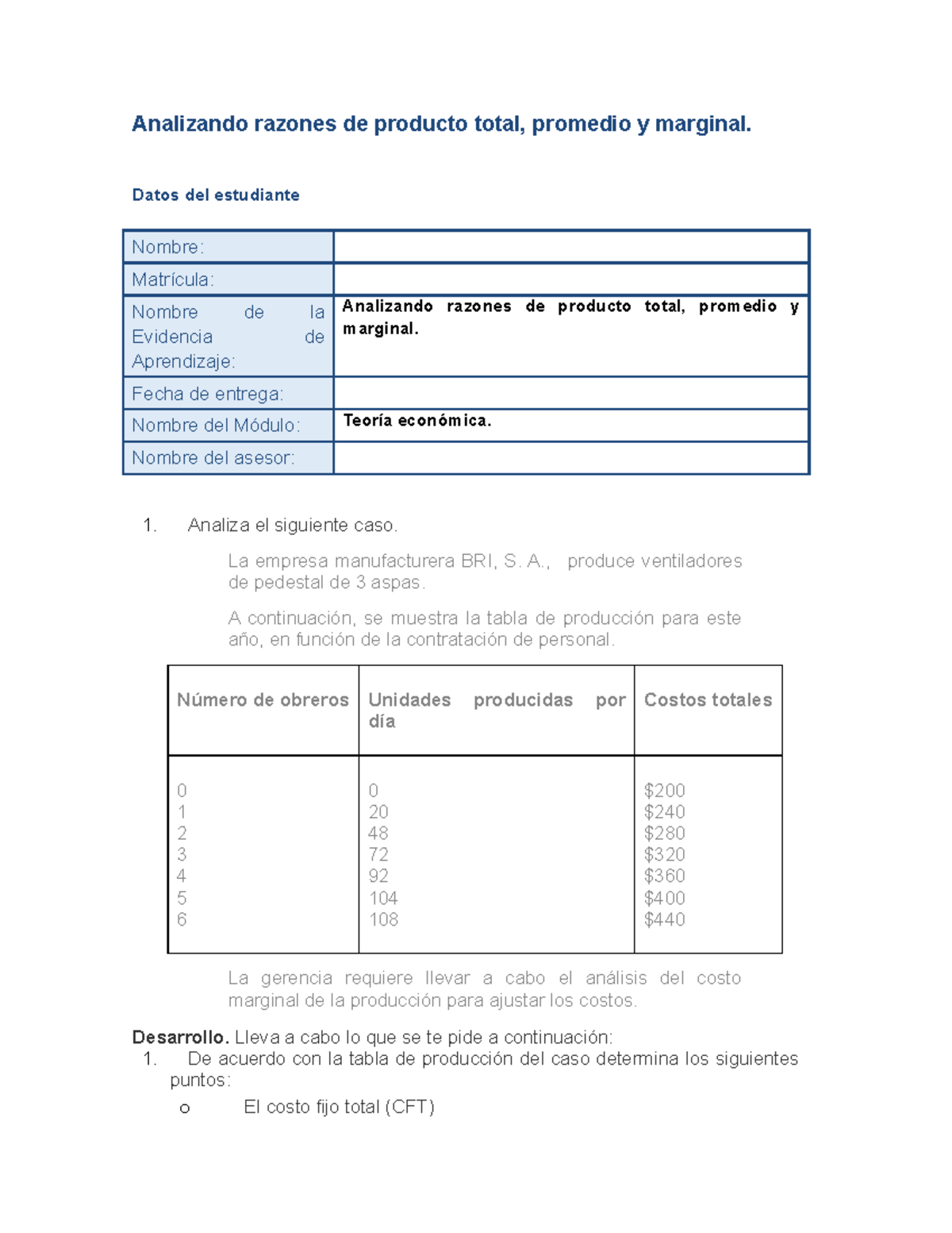 Analizando razones de producto total y marginal - Analizando razones de ...