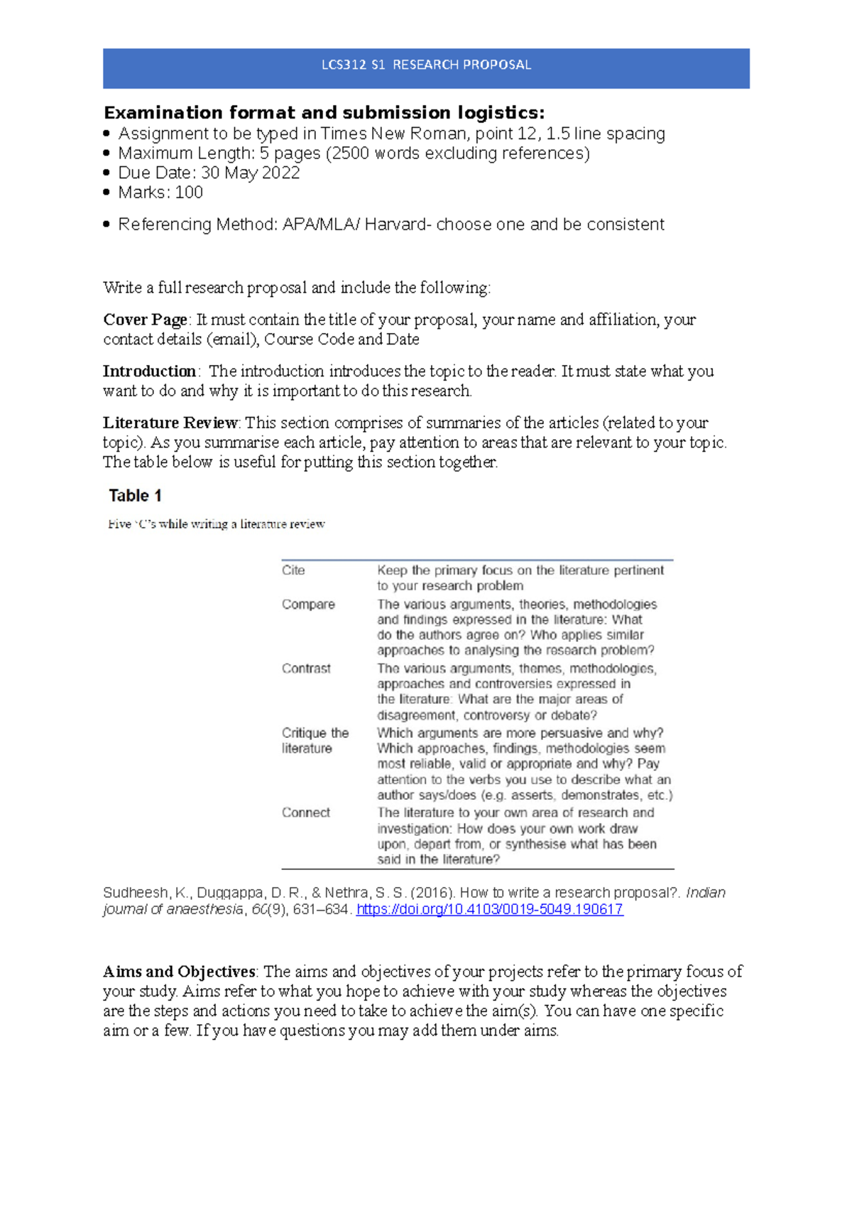 Research Proposal Outline - Examination format and submission logistics ...