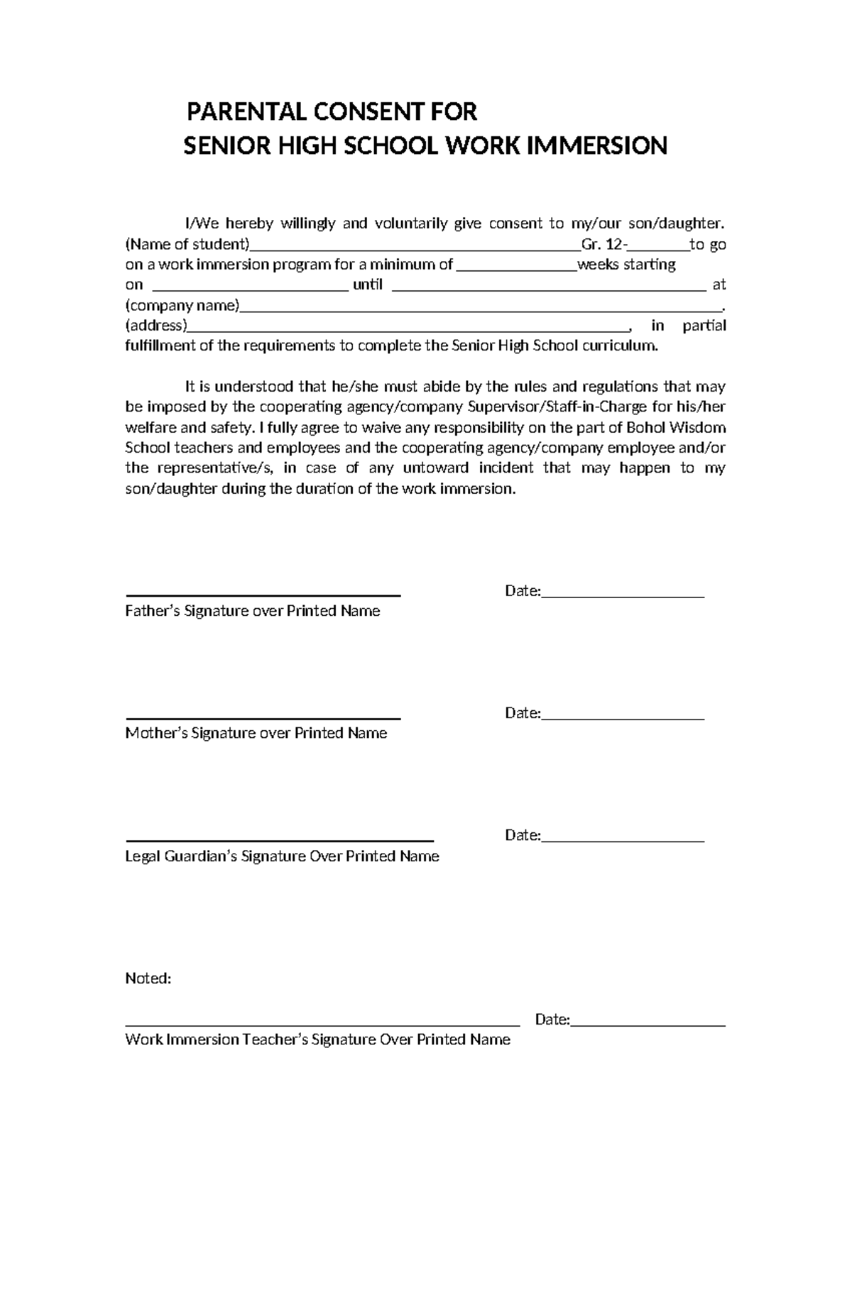 parental-consent-for-senior-high-school-work-immersion - PARENTAL CONSENT FOR SENIOR HIGH SCHOOL ...