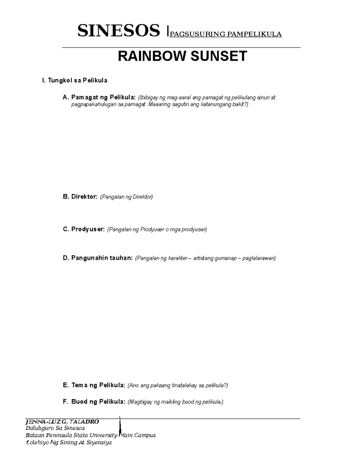 Movie Review Guide and Format - - Studocu