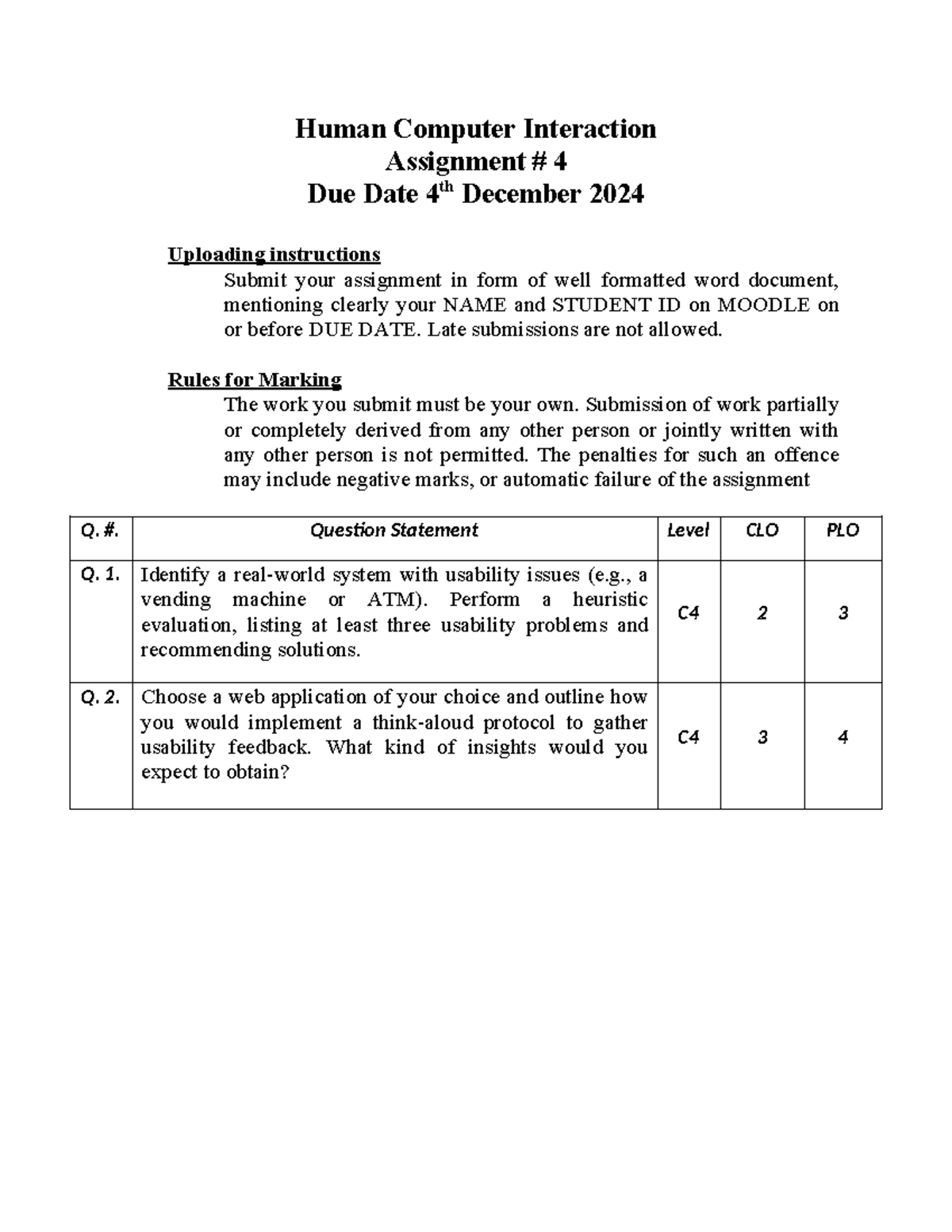 HCI(assignment-4)Jul2024 - Human Computer Interaction Assignment # 4 ...