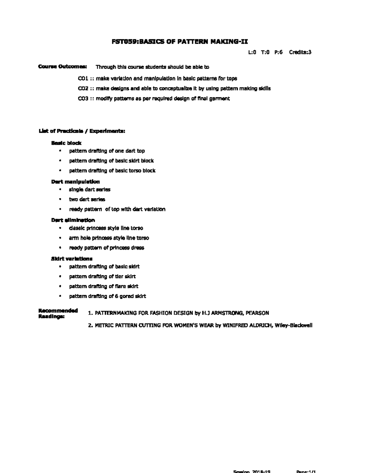 FST059 Basics OF Pattern Making-II - Fashion - LPU - Studocu