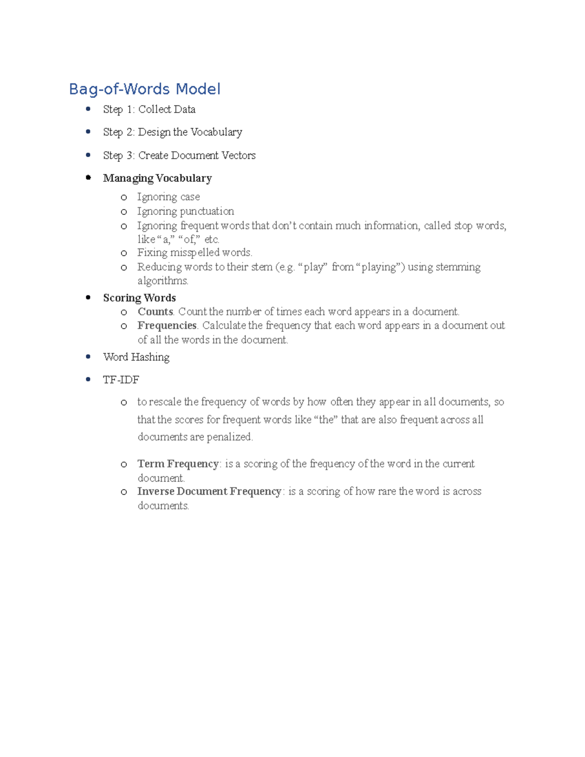 Notes - NLP - Bag-of-Words Model Step 1: Collect Data Step 2: Design ...