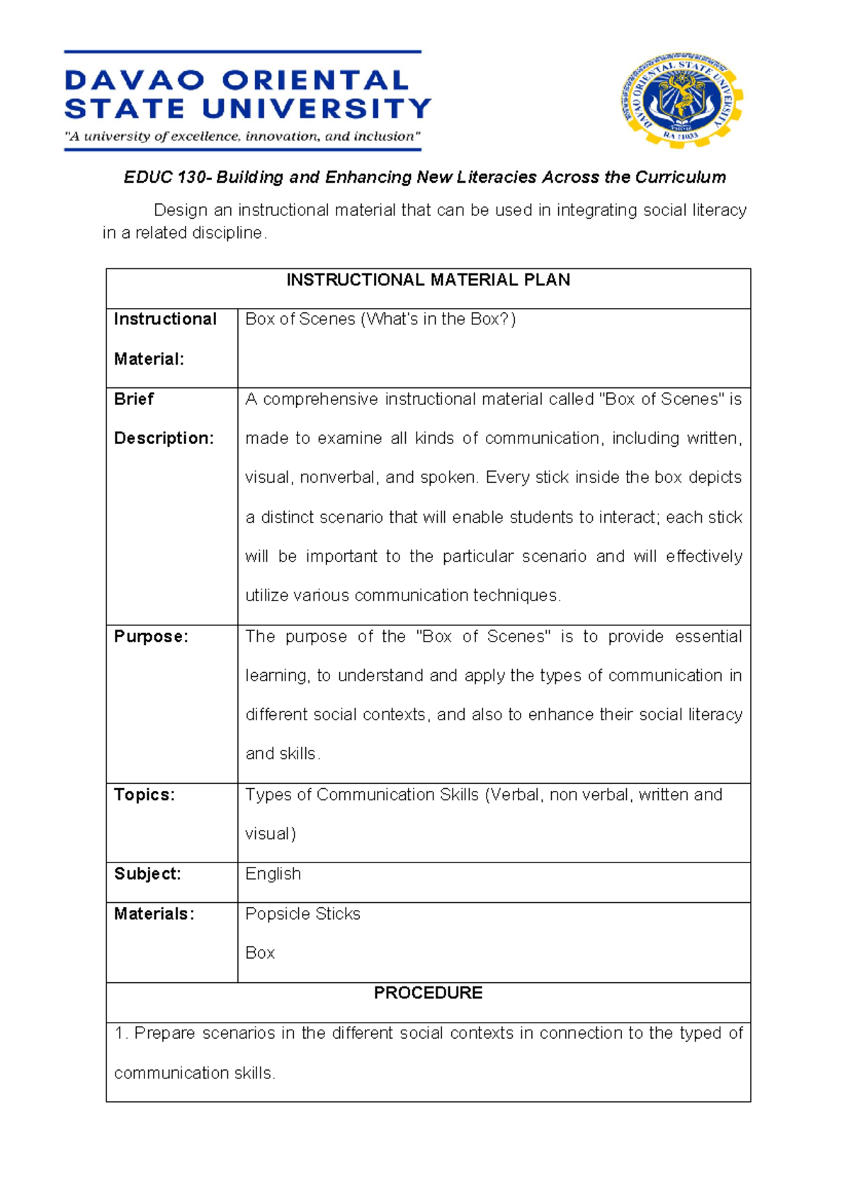 TASK 6 - Task 6 - EDUC 130- Building and Enhancing New Literacies Across the Curriculum Design ...