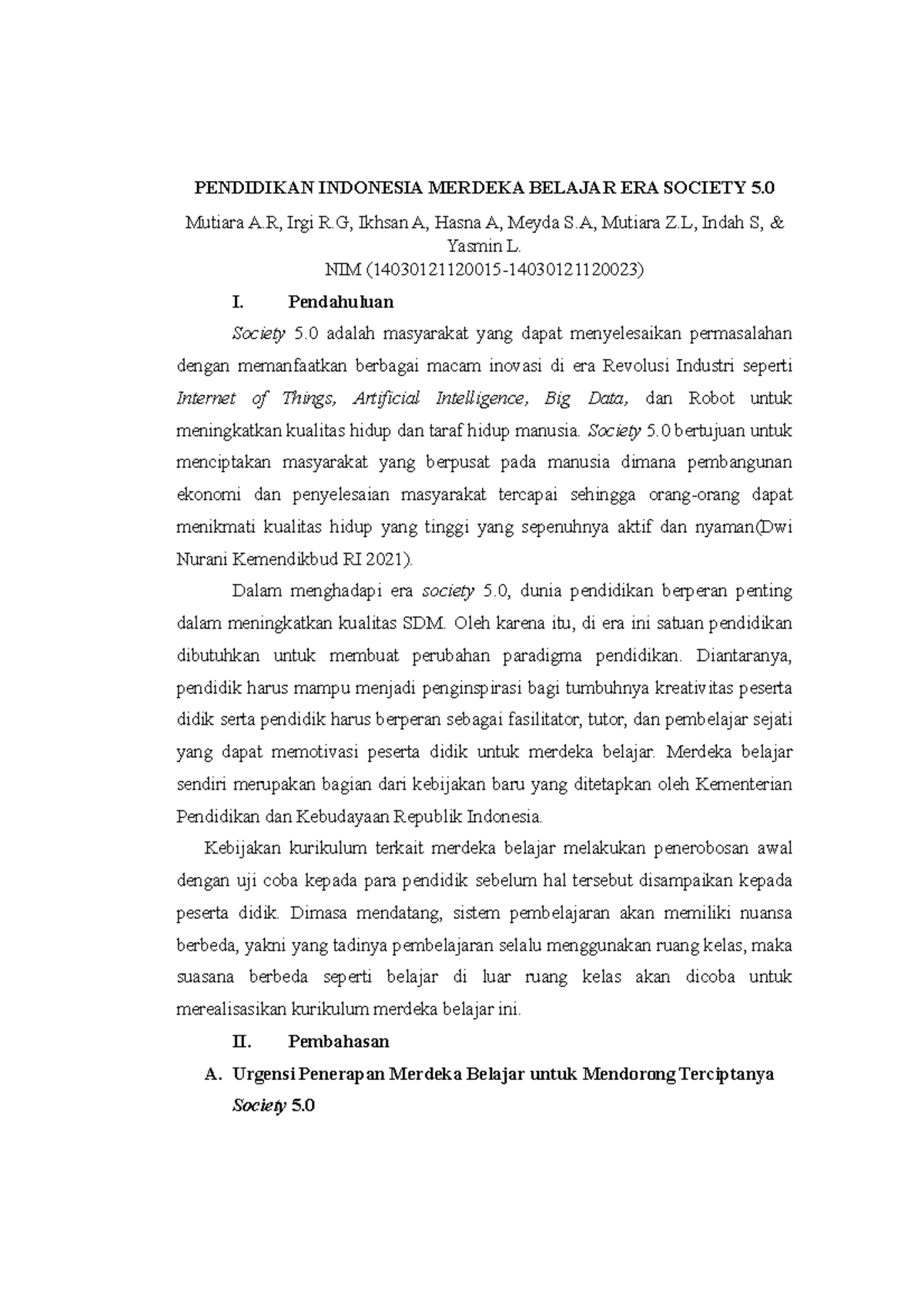 Pendidikan Indonesia Merdeka Belajar ERA Society 5-2 - PENDIDIKAN ...