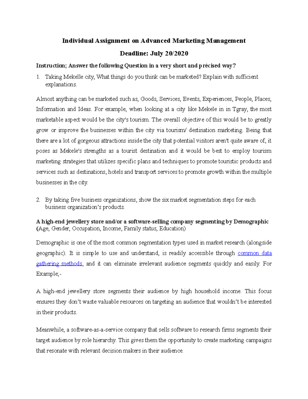 Assignment 2 (Marketing) - Individual Assignment on Advanced Marketing ...