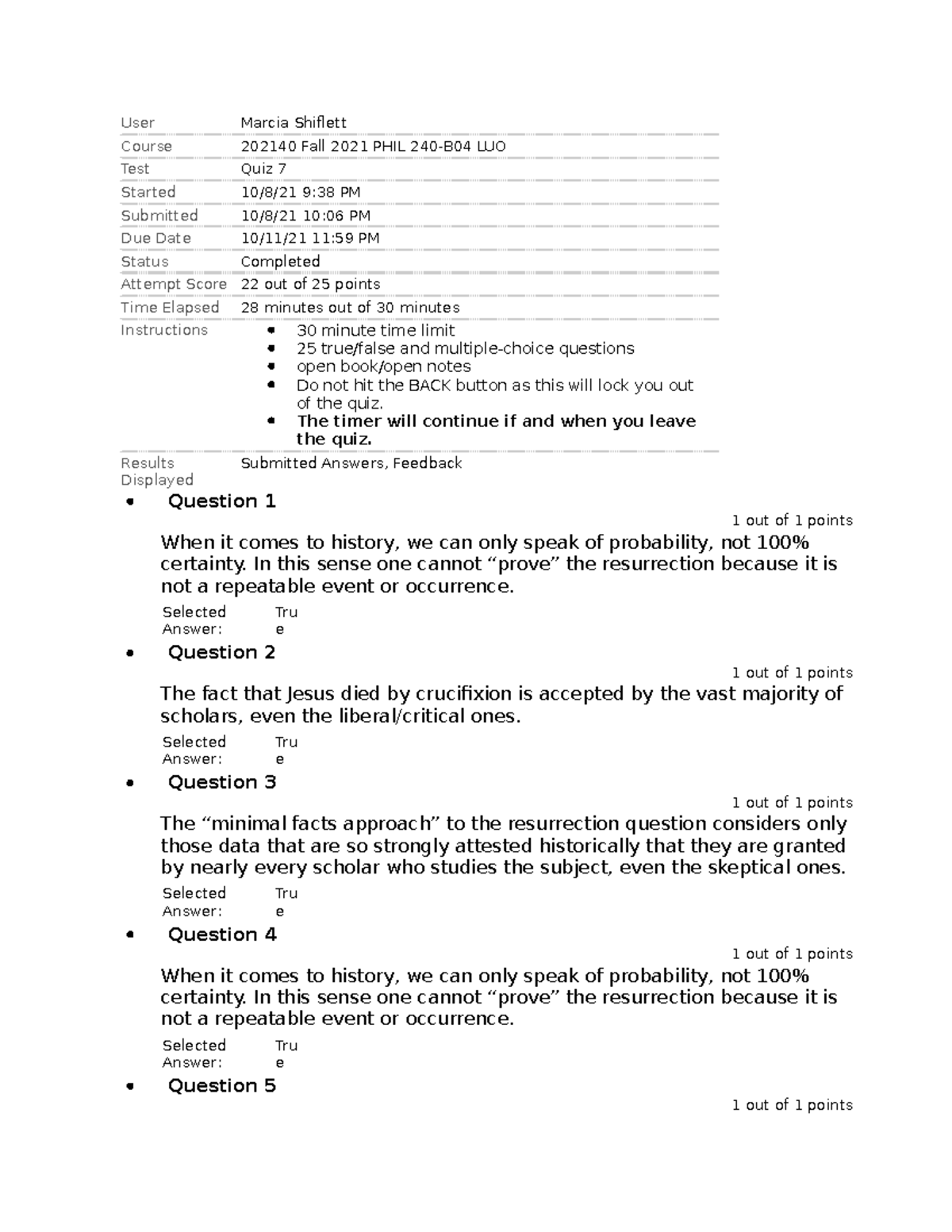 post 10 classwork - User Marcia Shiflett Course 202140 Fall 2021 PHIL ...