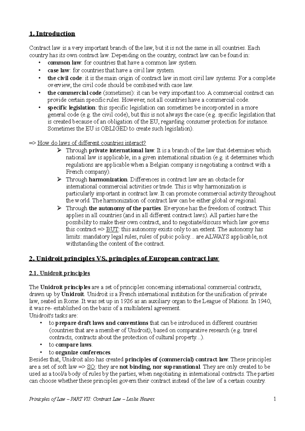Summary - Unidroit principles vs. principles of european contract law ...