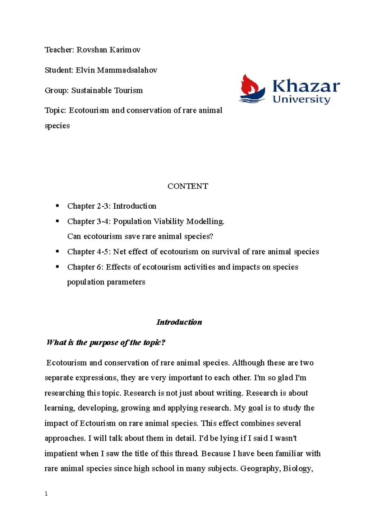 Tourism - Good. - Teacher: Rovshan Karimov Student: Elvin Mammadsalahov ...