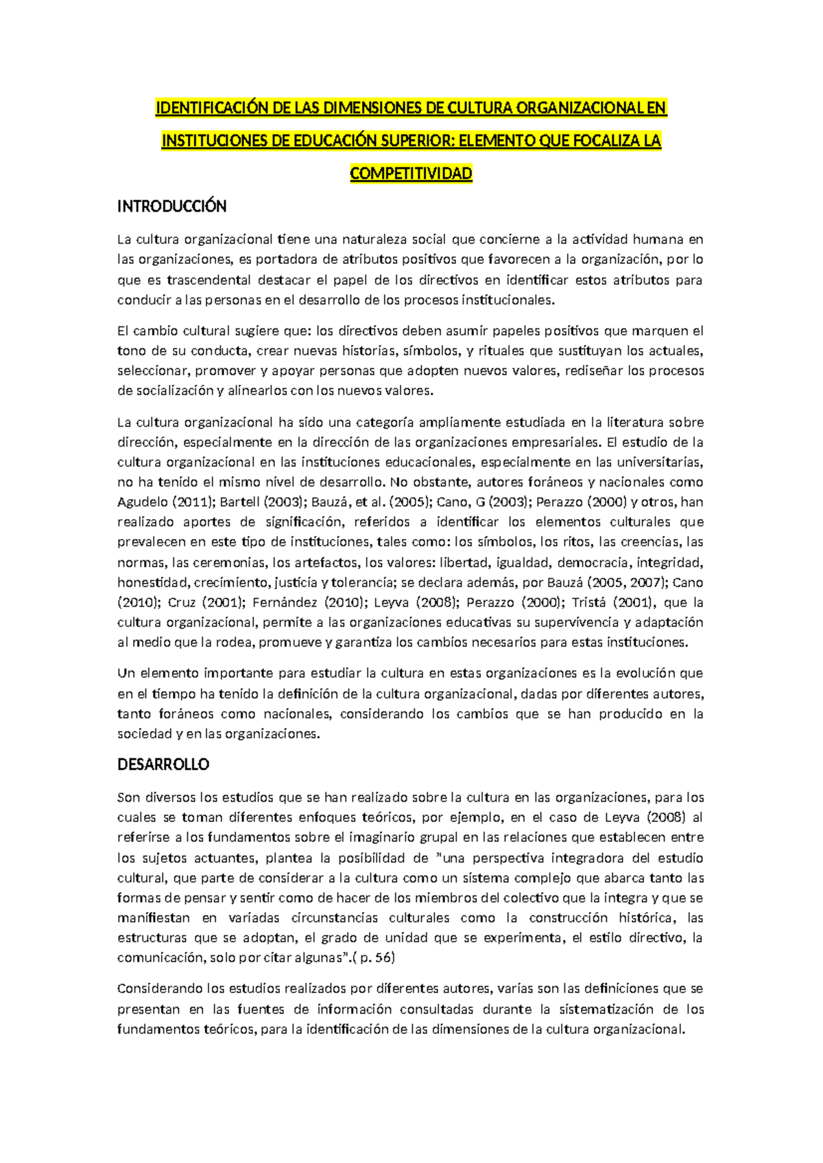 Dimensiones DE LA Cultura Organizacional - IDENTIFICACIÓN DE LAS DIMENSIONES DE CULTURA - Studocu