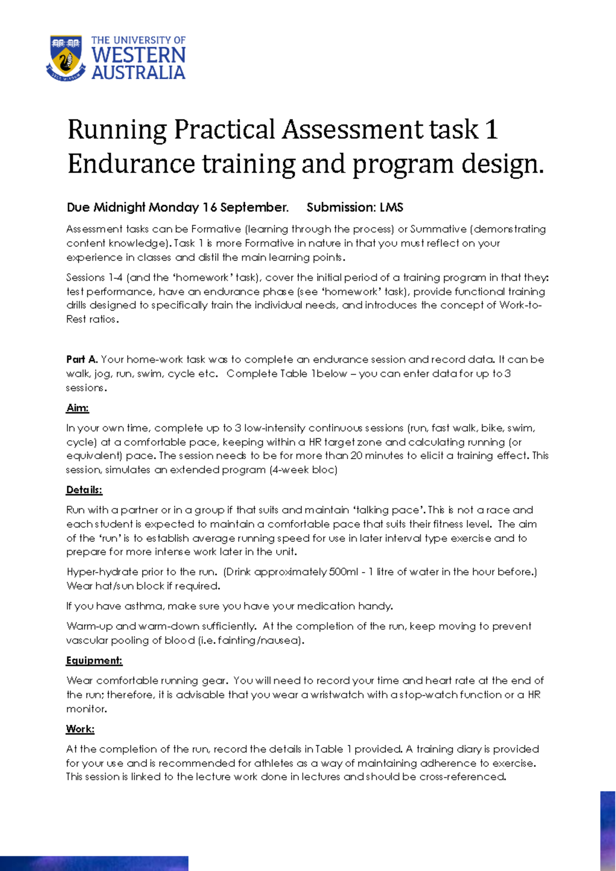 Running Worksheet 1 - lecture notes - Running Practical Assessment task ...