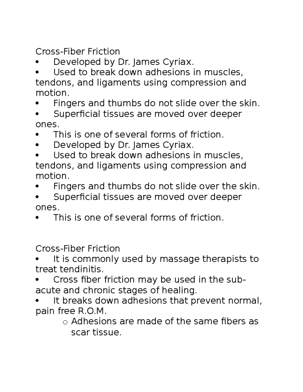 Lecture 11 - Cross-Fiber Friction Developed by Dr. James Cyriax. Used ...