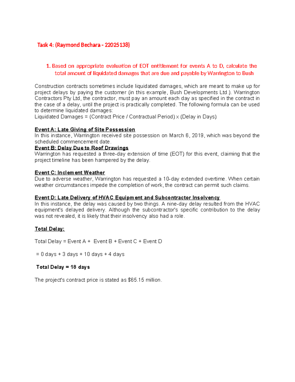 Contract Managment Assessment 4 Task 4 (My Part) - Task 4: (Raymond ...