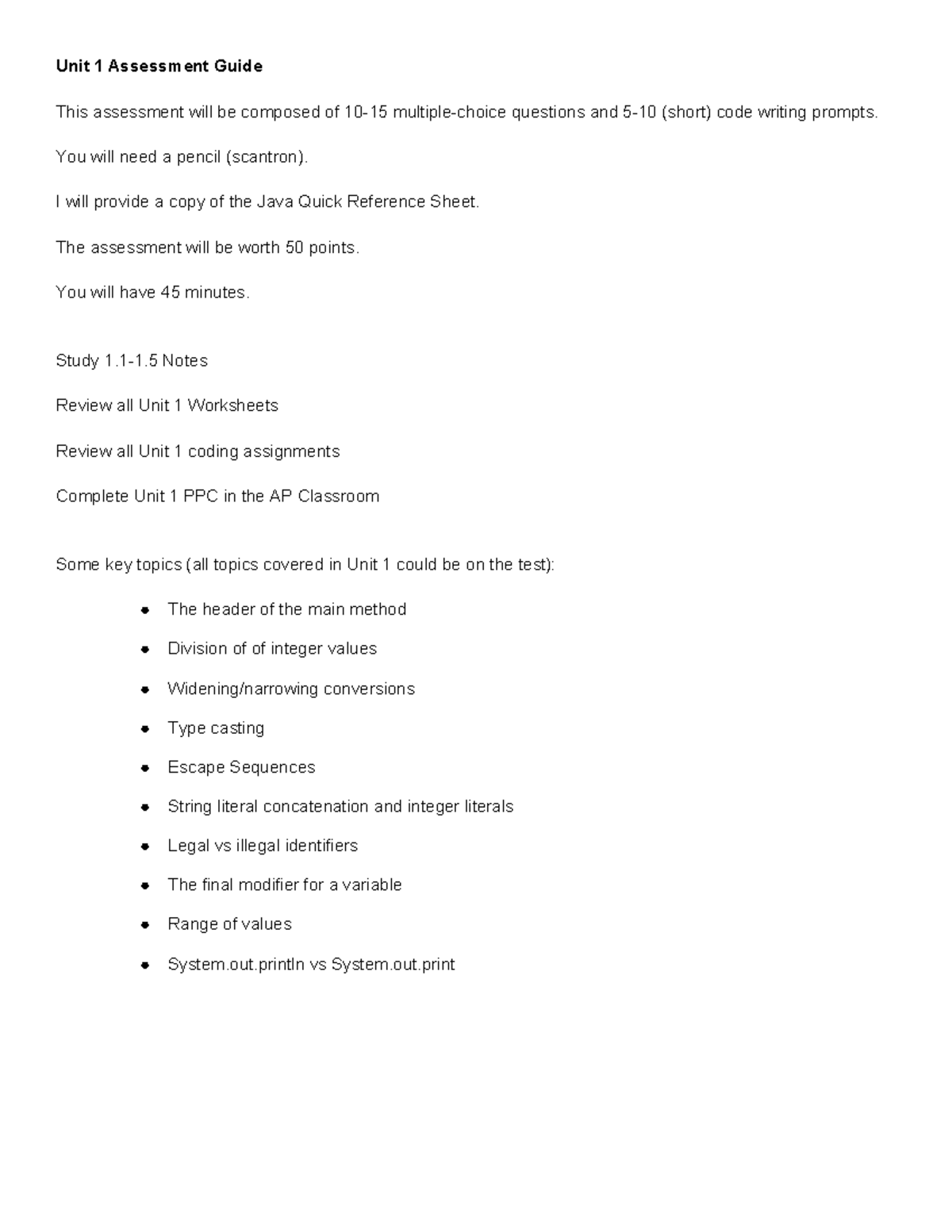 Unit 1 Assessment Guide - Unit 1 Assessment Guide This assessment will ...