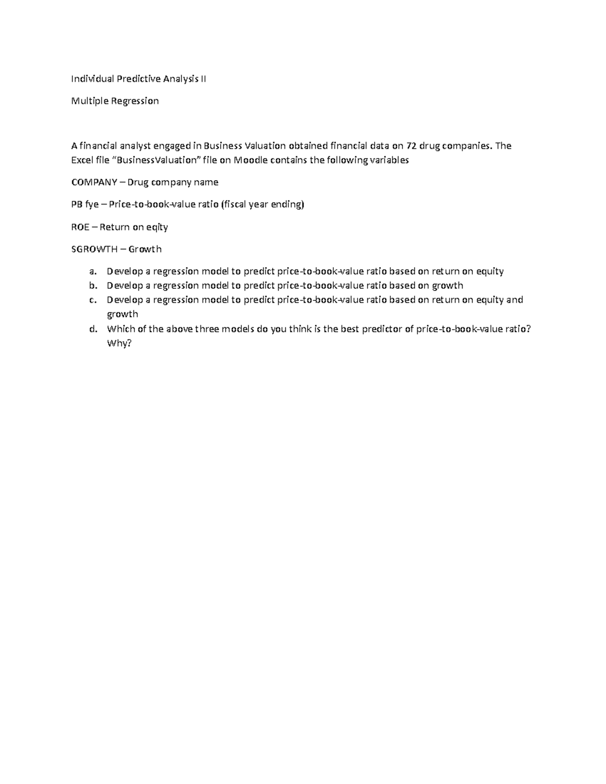 Individual Assignment II - Predictive Analysis - Individual Predictive Analysis II Multiple ...